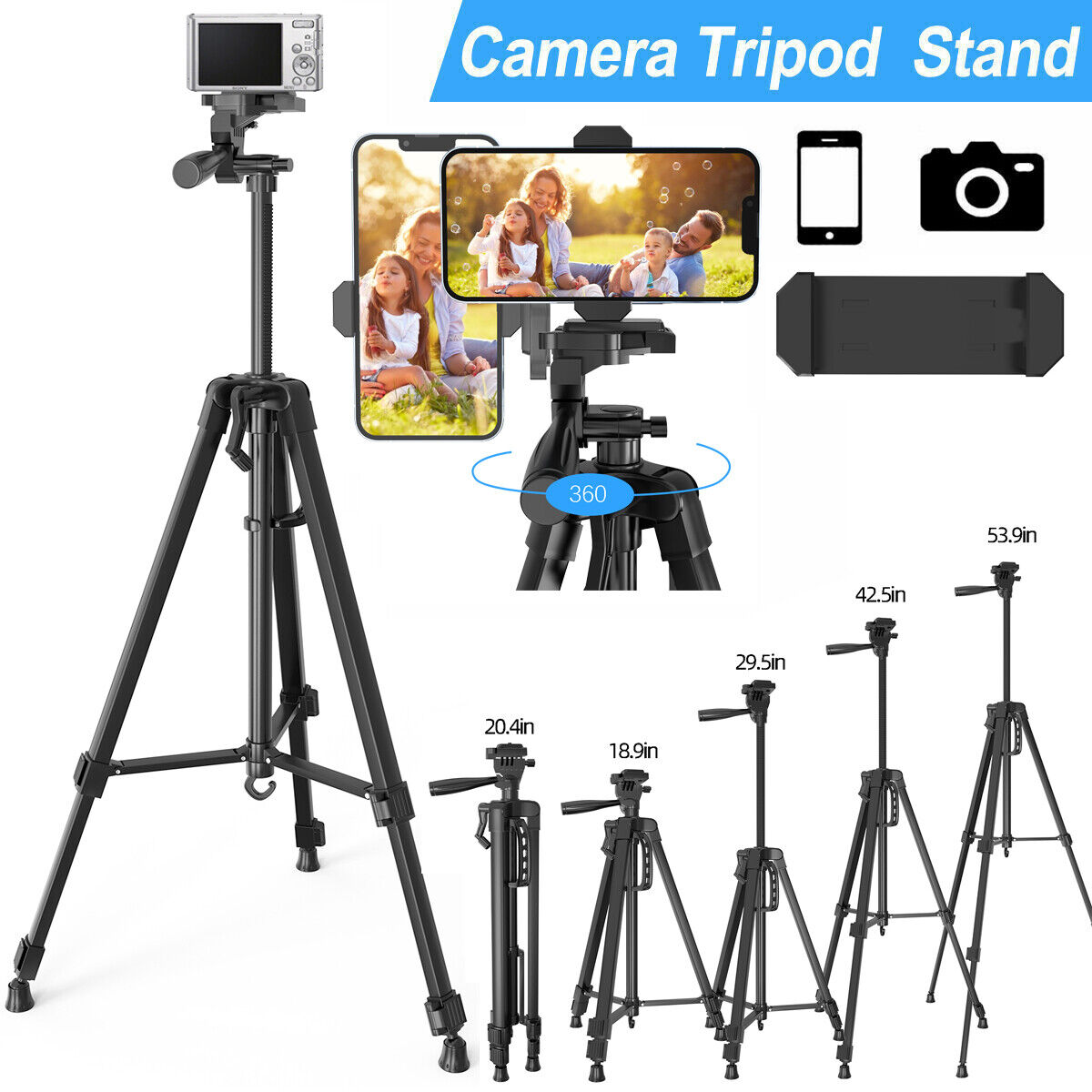 Universal Camera Travel Tripod Stand up to 140cm for Camera/Phone/Go P ...
