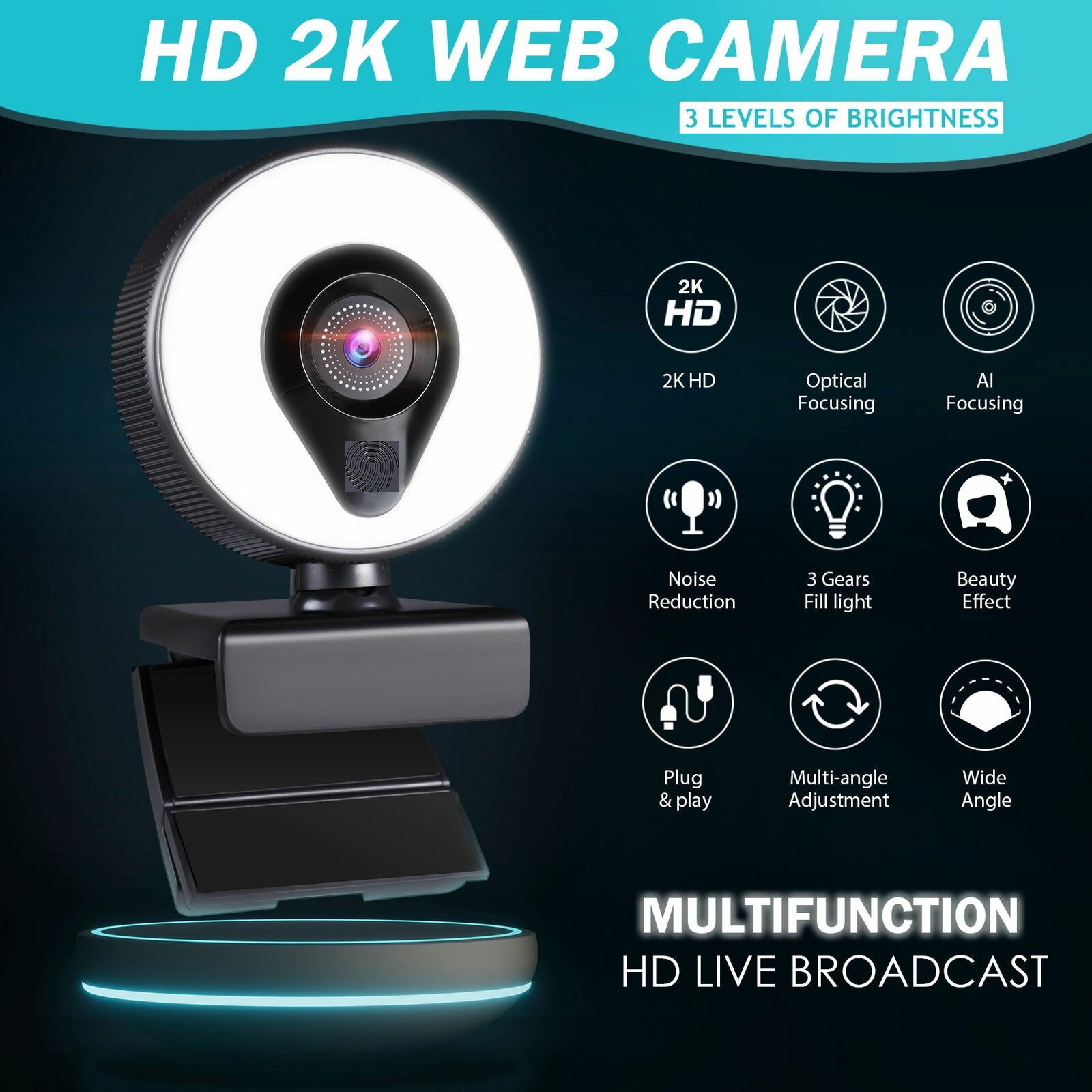 USB Webcam PC Laptop 2K Full HD High Definition Autofocus with 3 Level ...
